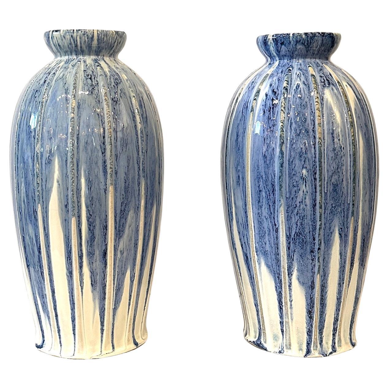 Pair of Ribbed Glazed Stoneware Vases by Sylva – Antonios Bella Casa